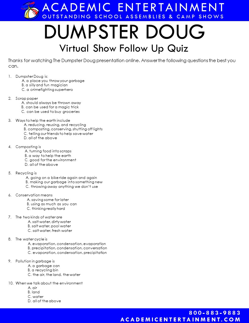 Dumpster Doug Elementary Environment Assembly | Academic Entertainment ...